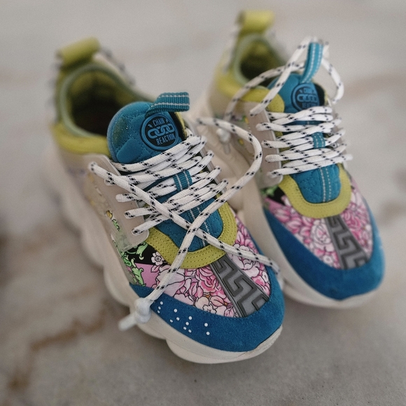 Versace | Shoes | Versace Chain Reaction Athletic Shoes Blue And Yellow ...
